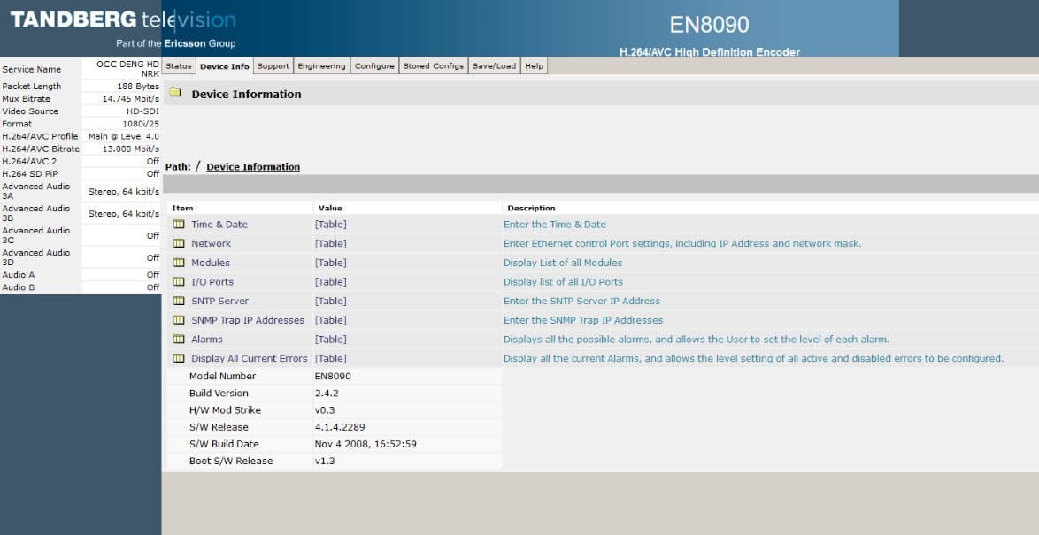 Ericsson Tandberg EN8030 EN8090 High Def Encoder EN8030/BAS/48V & H 264 ...