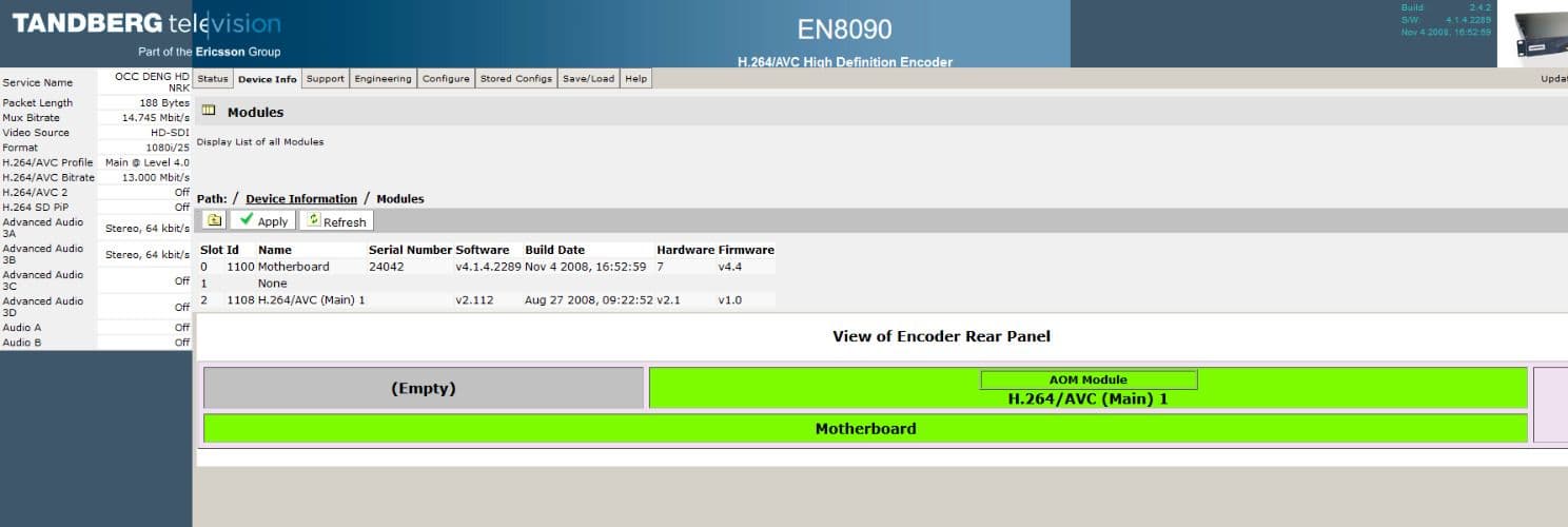 Ericsson Tandberg EN8030 EN8090 High Def Encoder EN8030/BAS/48V & H 264 ...
