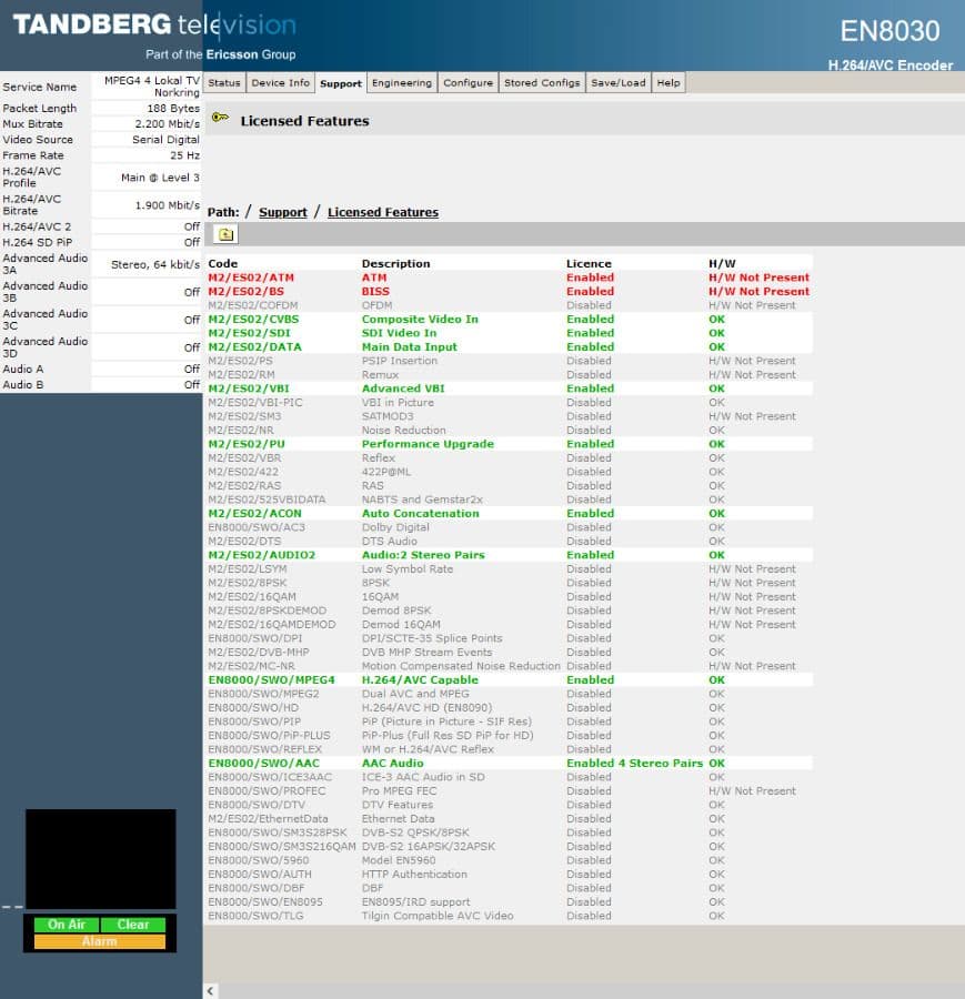 Ericsson Tandberg EN8030 High Def Encoder EN8030/BAS/48V H 264/AVC Licenses
