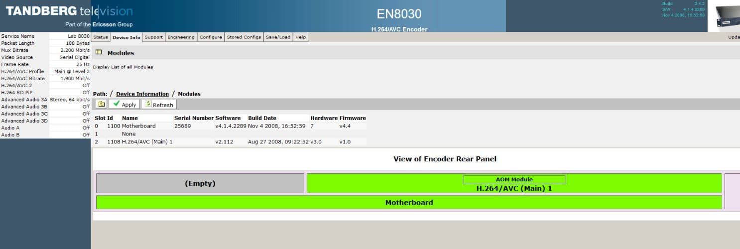 Ericsson Tandberg EN8030 High Def Encoder EN8030/BAS/48V H 264/AVC With ...