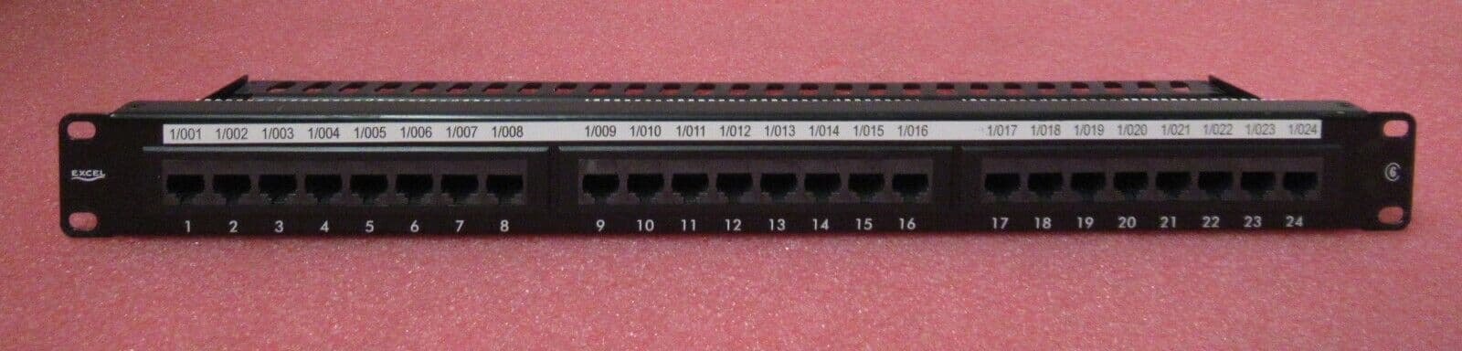 Excel 100-304 24 Port Cat6 RJ45 Patch Panel 1U 19" Punch Down Cable ...