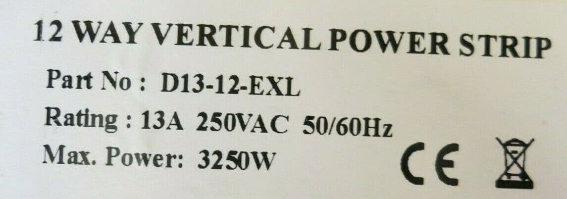 Excel D13-12-EXL 12 x UK sockets Vertical Power Distribution Units UK plug