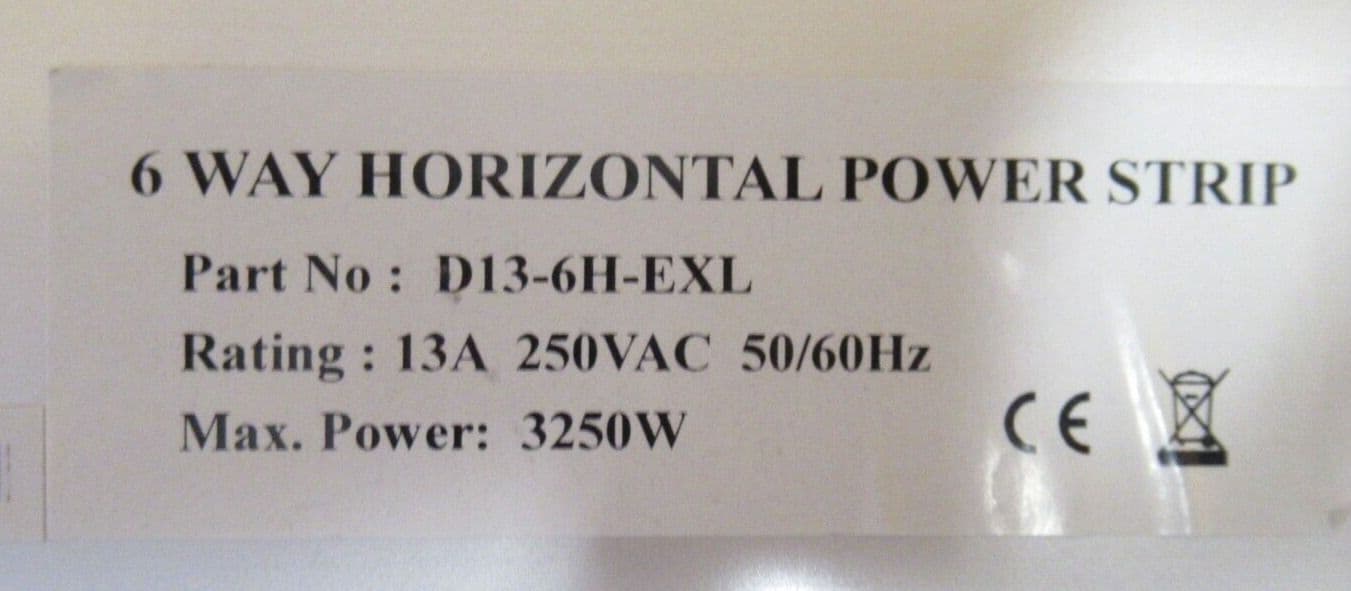 Excel D13-6H-EXL 6 UK Output On/Off Switch Horizontal Powerstrip 3M 1U ...