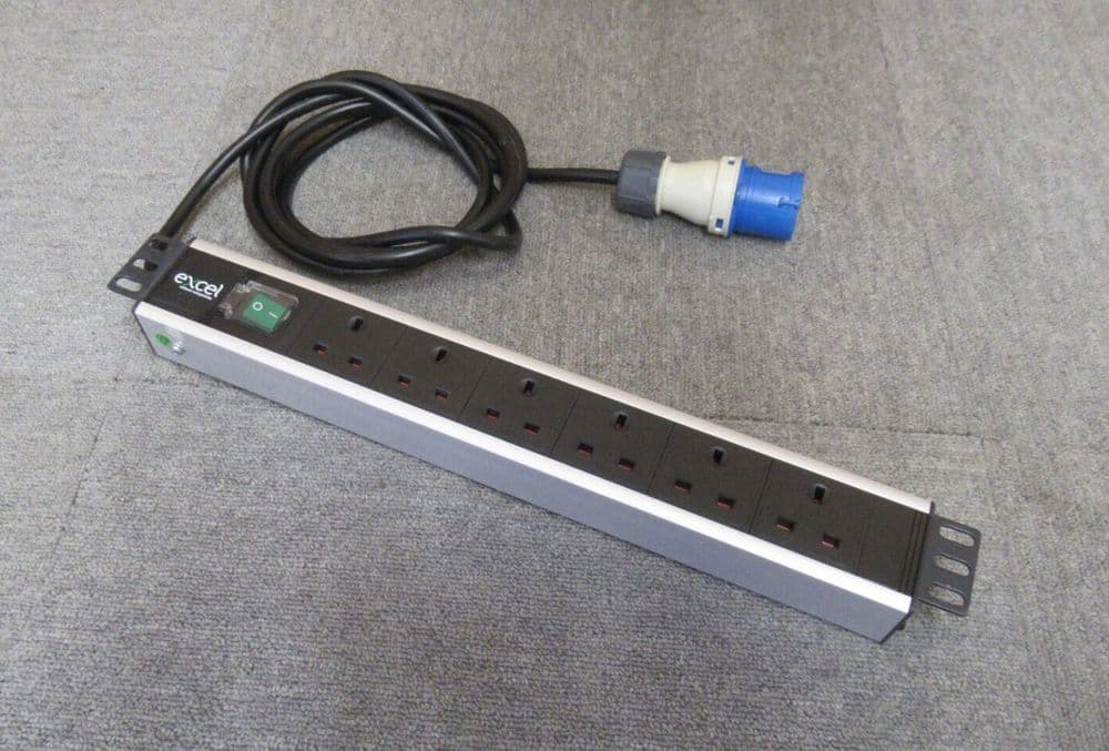 Excel D16-6H-EXL 6 Way Horizontal PDU 6 UK Socket 16A IEC 60309 Plug ...