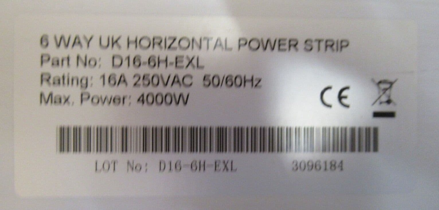 Excel D16-6H-EXL 6 Way Horizontal PDU 6 UK Socket 16A IEC 60309 Plug ...