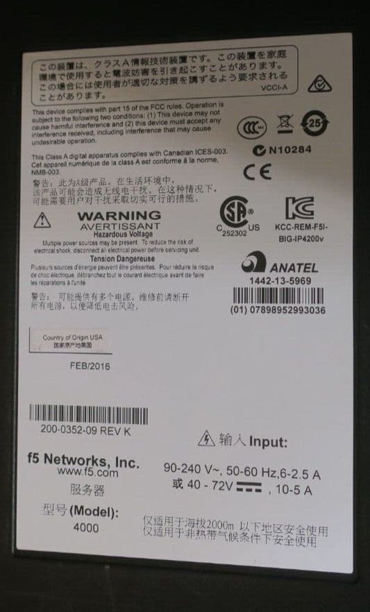 F5 Network Big-IP 4000 4200V LTM Local Traffic Manager F5-BIG-LTM-4200V 2x PSU