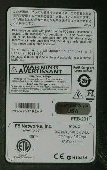 F5 Networks Big-IP 3600 Enterprise LTM Local Traffic Manager Appliance ...