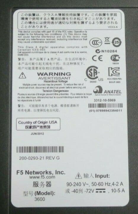 F5 Networks Big-IP 3600 LTM Local Traffic Manager Load Balancer Ver 11 ...