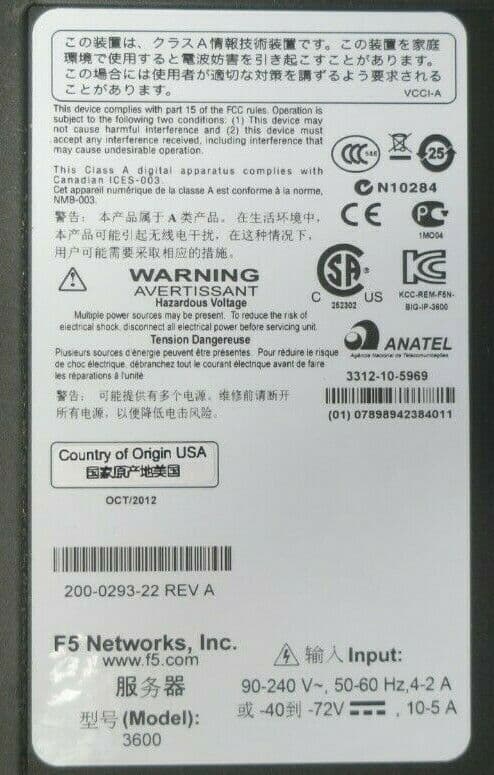 F5 Networks Big-IP 3600 Series 1U LTM Local Traffic Manager Appliance ...