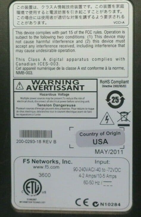 F5 Networks Big-IP 3600 Series 1U LTM Local Traffic Manager Appliance ...
