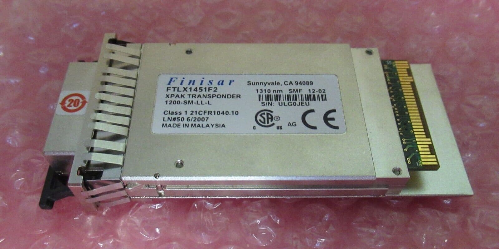 Finisar 10Gb/s SFP 10GBase-SR 10GE SR FTLX1451F2 1310nm Transceiver Module