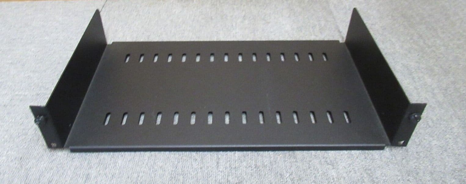 Fixed Vented Cantilever Data Cabinet Shelf 2U 19" Black 245mm Deep