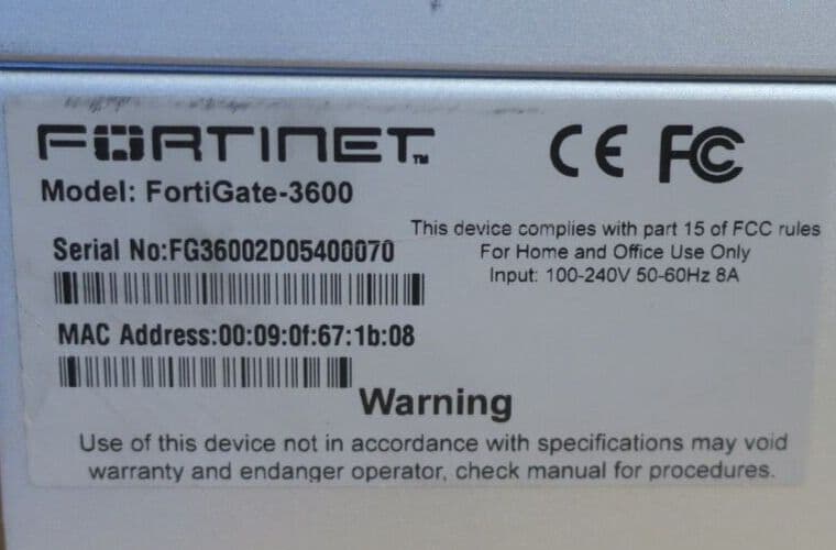 Fortinet FortiGate 3600 FG-3600 Security Appliance 2x 1GbE 4x 1GBase-SX ...