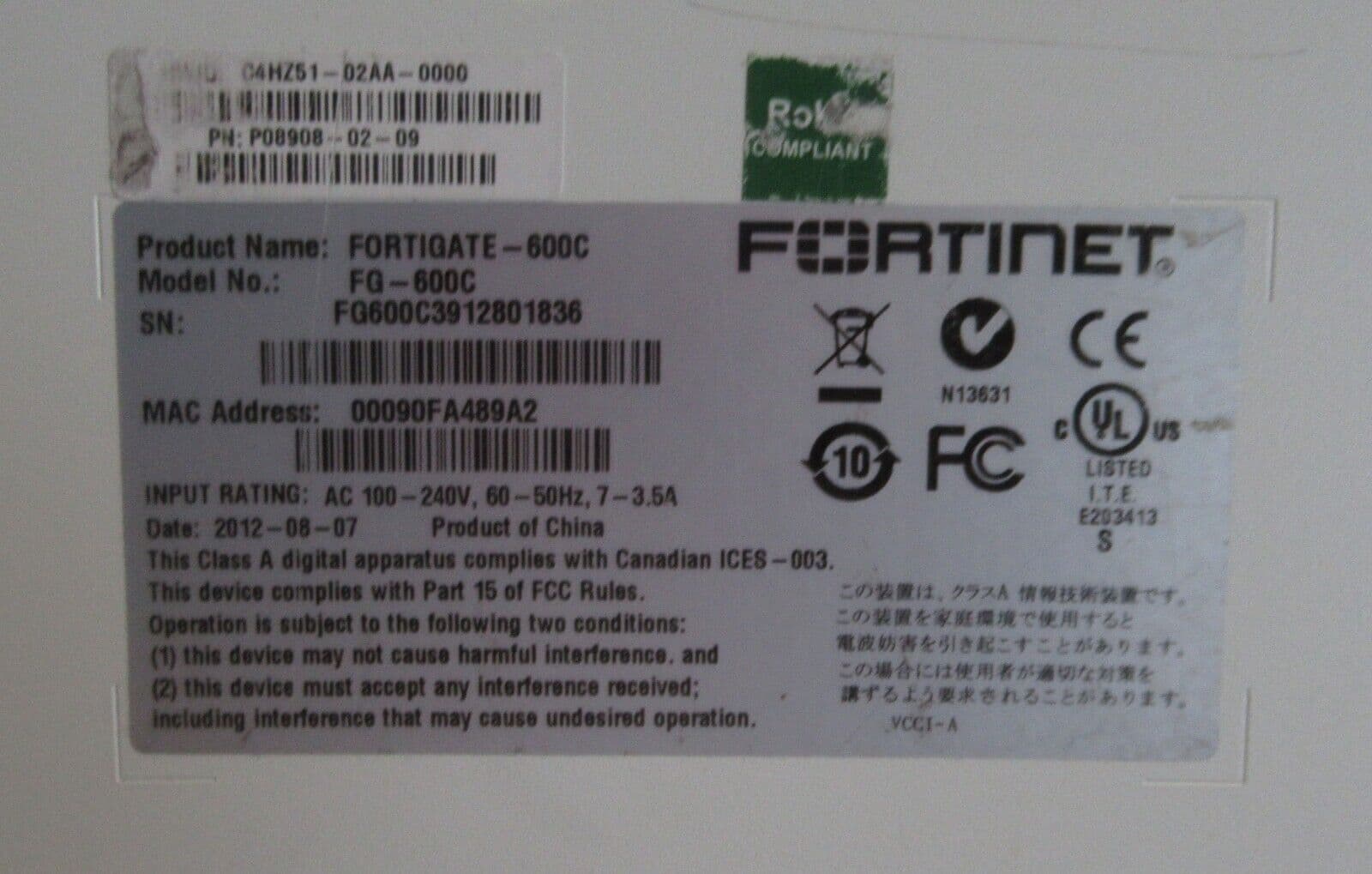Fortinet FortiGate 600C FG-600C Rackmount Firewall Security Appliance ...