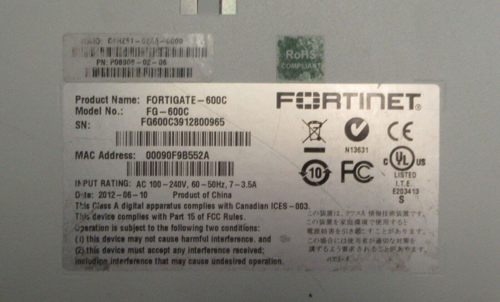 Fortinet FortiGate 600C FG-600C Rackmount Firewall Security Appliance ...