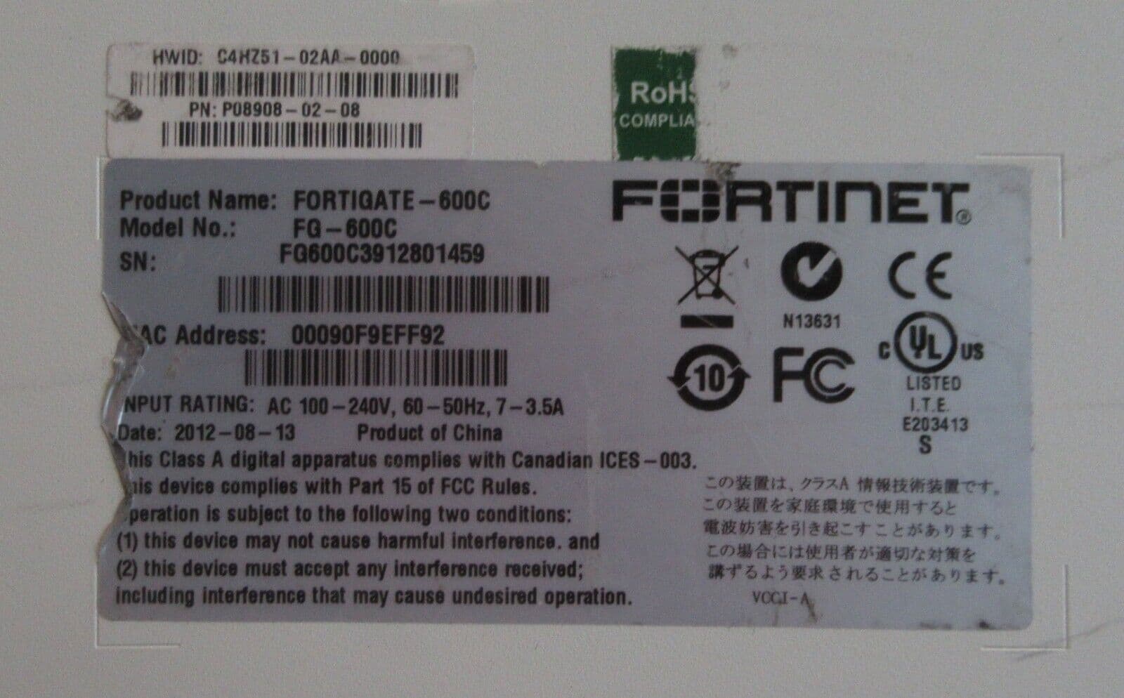 Fortinet FortiGate 600C FG-600C Rackmount Firewall Security Appliance P08908-02 - 364825191715