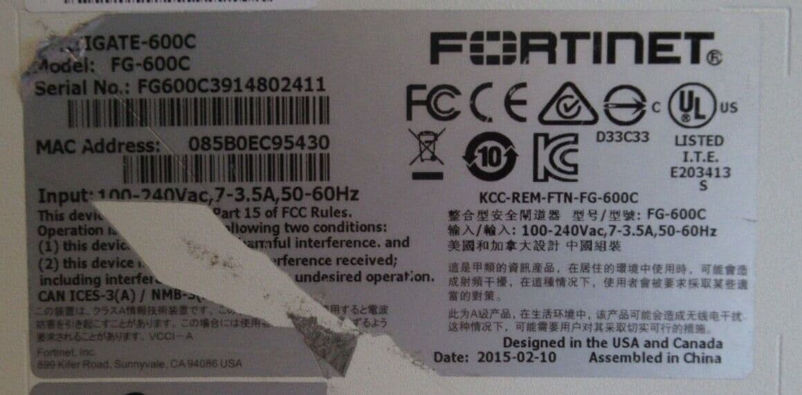 Fortinet FortiGate 600C FG-600C Rackmount Firewall Security Appliance ...