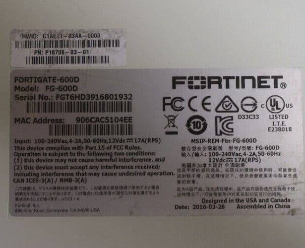 Fortinet FortiGate 600D FG-600D 1U Rackmount Firewall Security ...