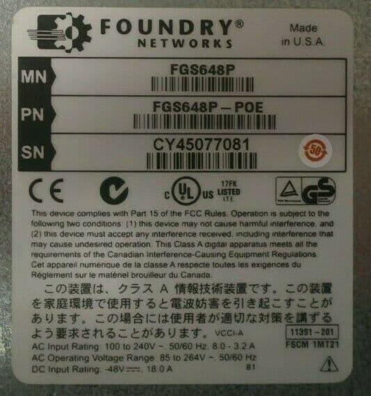 Foundry FastIron GS 648P-PoE 48-Port Gigabit Ethernet 4x SFP Ports ...