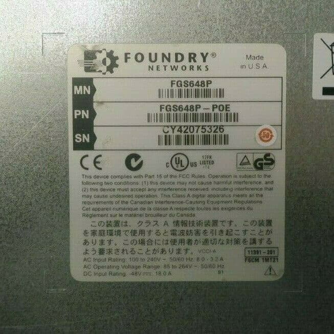 Foundry FastIron GS 648P-PoE 48x Gigabit Ethernet 4x 1Gb SFP Port ...