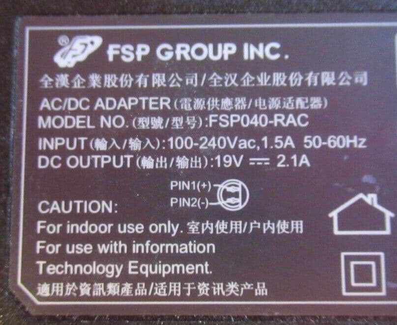 FSP Group FSP040-RAC 6LL0766204GP Laptop AC Power Adapter 40W 19V 2 1A