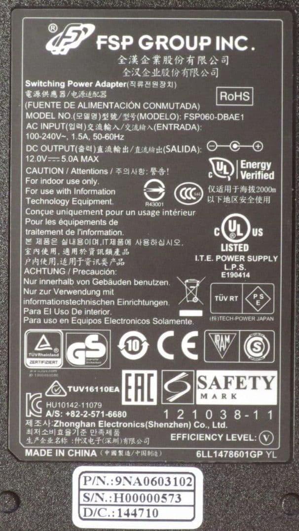 FSP Group FSP060-DBAE1 Laptop AC Switching Power Adapter 60W 12V 5A ...