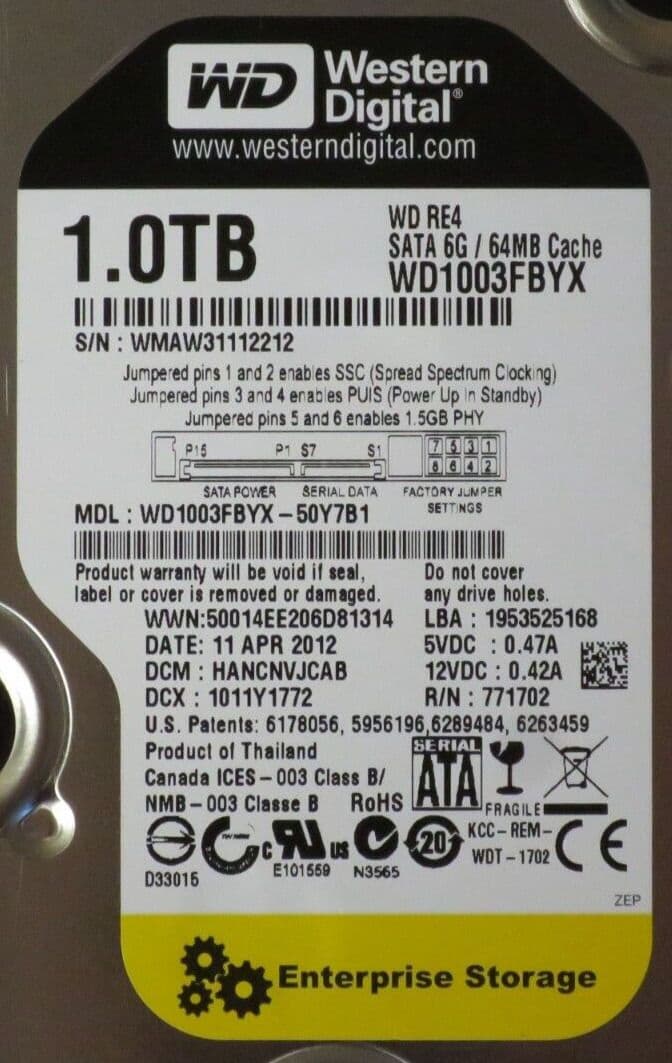 Fujitsu 1TB 3 5" SATA 6GB 7 2K 64MB HDD Hard Drive WD1003FBYX S26361 ...