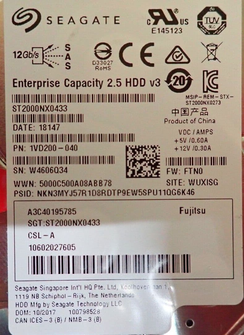 Fujitsu 2TB 7 2K 2 5" SAS 12G 512E Hot-Plug Hard Drive HDD S26361-F5600 ...