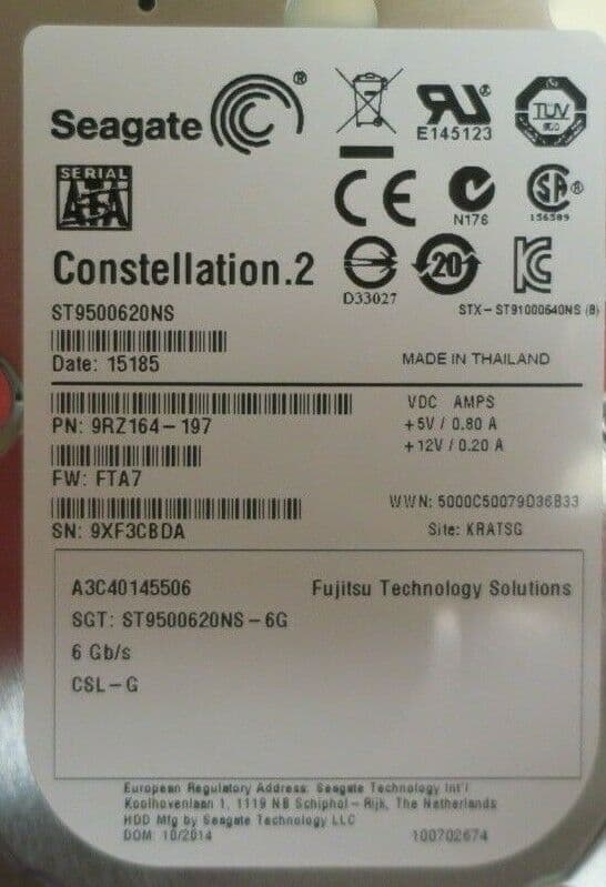 Fujitsu 500GB 7 2K 2 5" SATA 6Gb/s Hot-Plug HDD Hard Drive S26361-F3816 ...