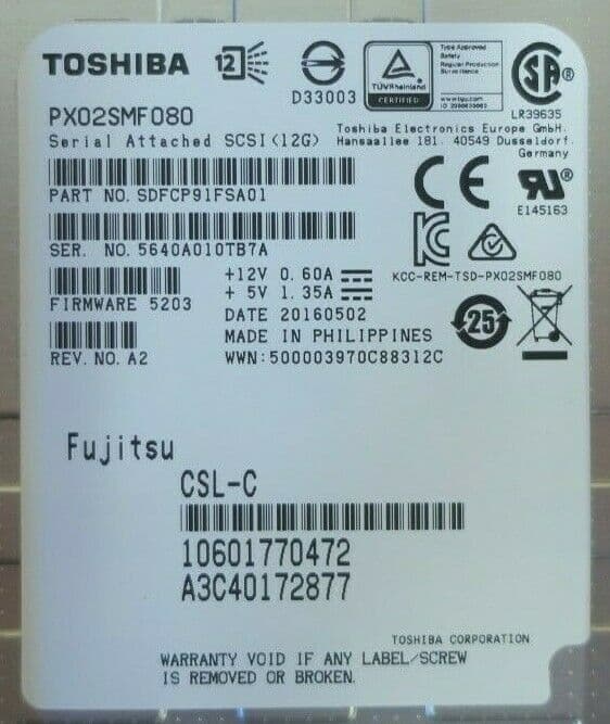 Fujitsu 800GB 2 5" 12Gb/s Hot-Plug SAS SSD Solid State Drive S26361 ...