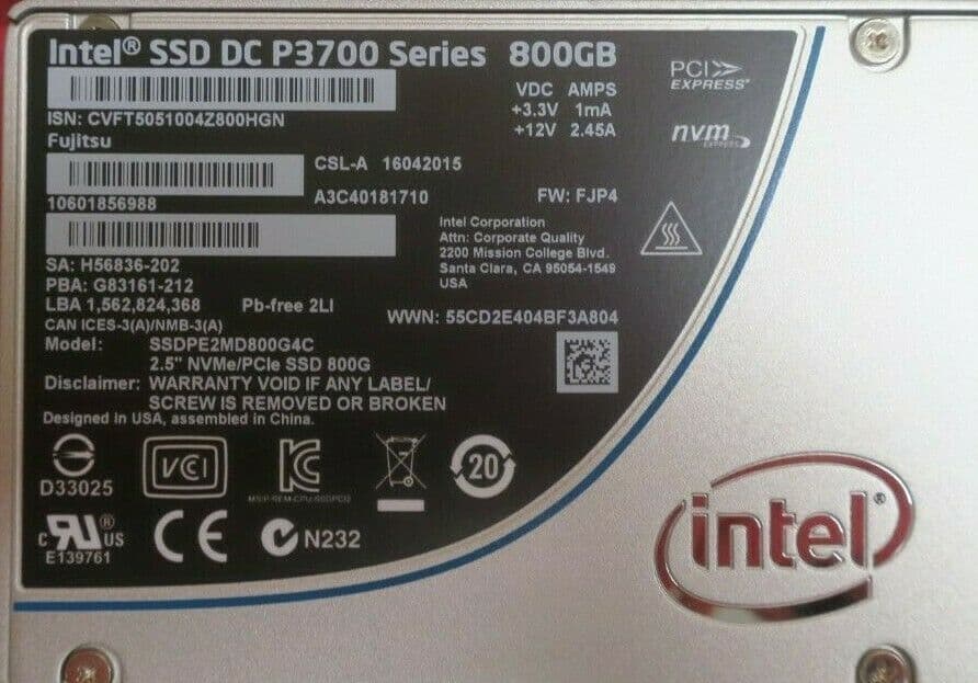 Fujitsu 800GB 2 5" PCIe NVMe Hot-Plug SSD Solid State Drive S26361 ...