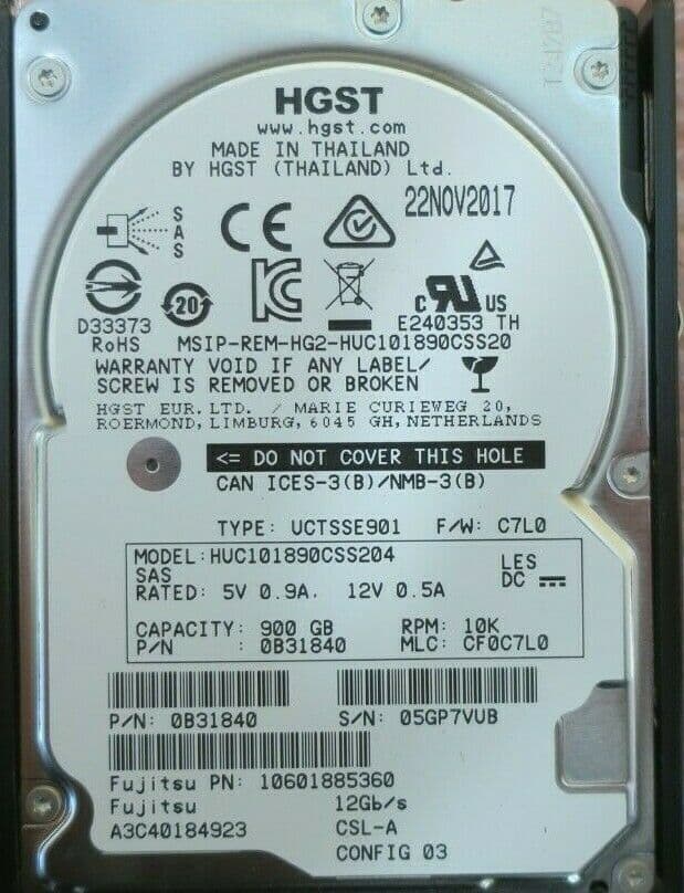 Fujitsu 900GB 10K 2 5" SAS 12G 512N Hot-Plug HDD A3C40184923 S26361 ...