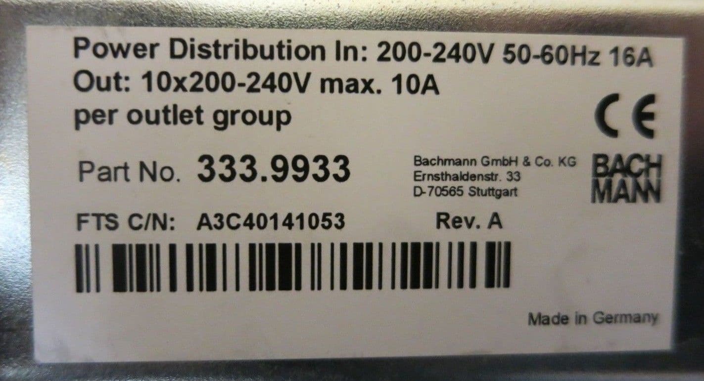 Fujitsu Bachmann 333 9933 A3C40141053 PDU 10 x C13 Power Strip 1U Max 10A