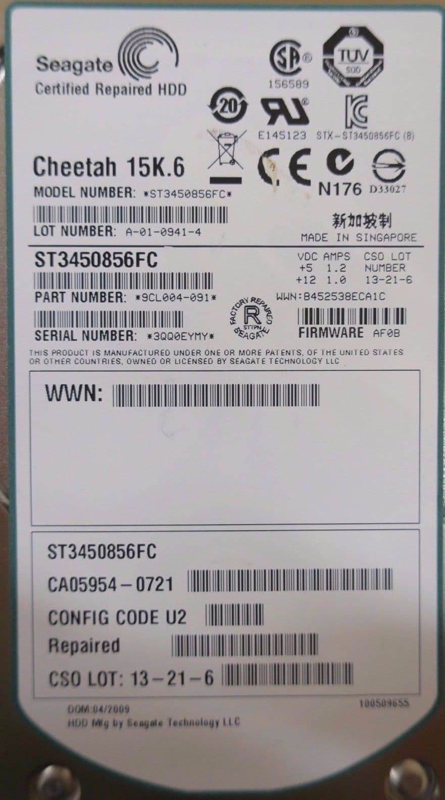 Fujitsu CA06600-E345 450GB 15K Fibre Channel 3 5" ST3450856FC Hard ...