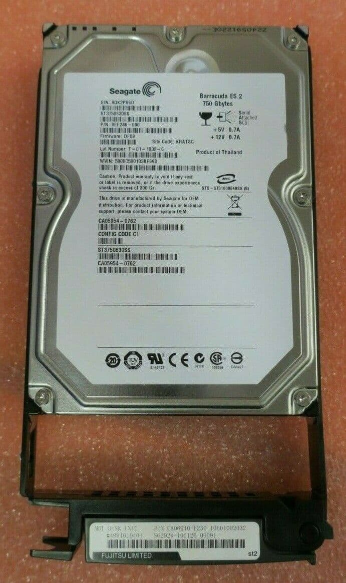 Fujitsu CA06910-E250-DX 750GB 7 2K 4Gb/s NL-SAS 3 5" ST3750630SS HDD In Caddy