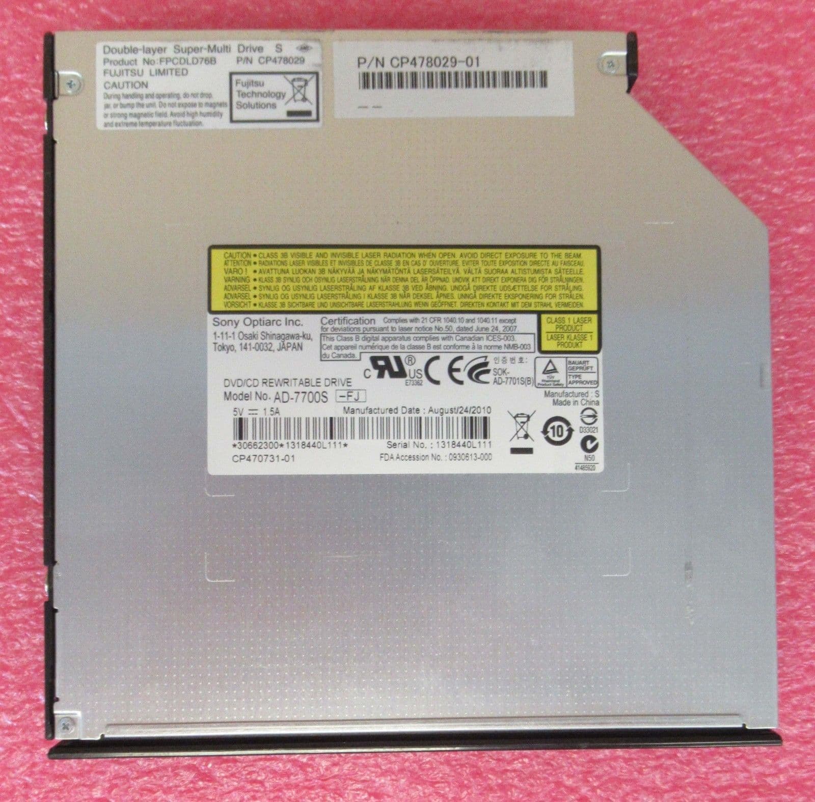 Fujitsu CP478029-01 DVD CD RW Optical Disk Drive Black SATA AD-77005
