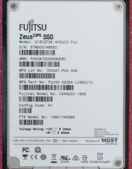 Fujitsu Eternus 400GB SAS 6Gbps 2 5" SSD CA07670-E644 DX100 DX200 DX60 ...