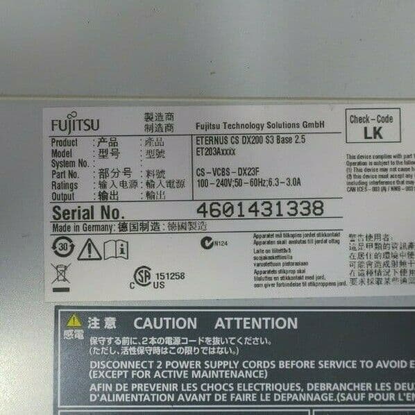 Fujitsu Eternus DX200 S3 24-Bay Disk Storage Array CS-VCBS-DX23F 2x PSU ...
