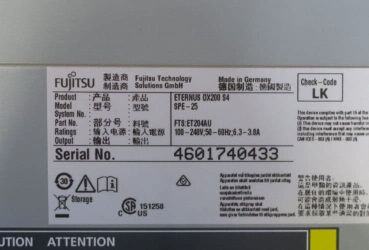 Fujitsu Eternus DX200 S4 2 5" Base 24-Bay 2x PSU NO CONTROLLERS FTS ET204AU