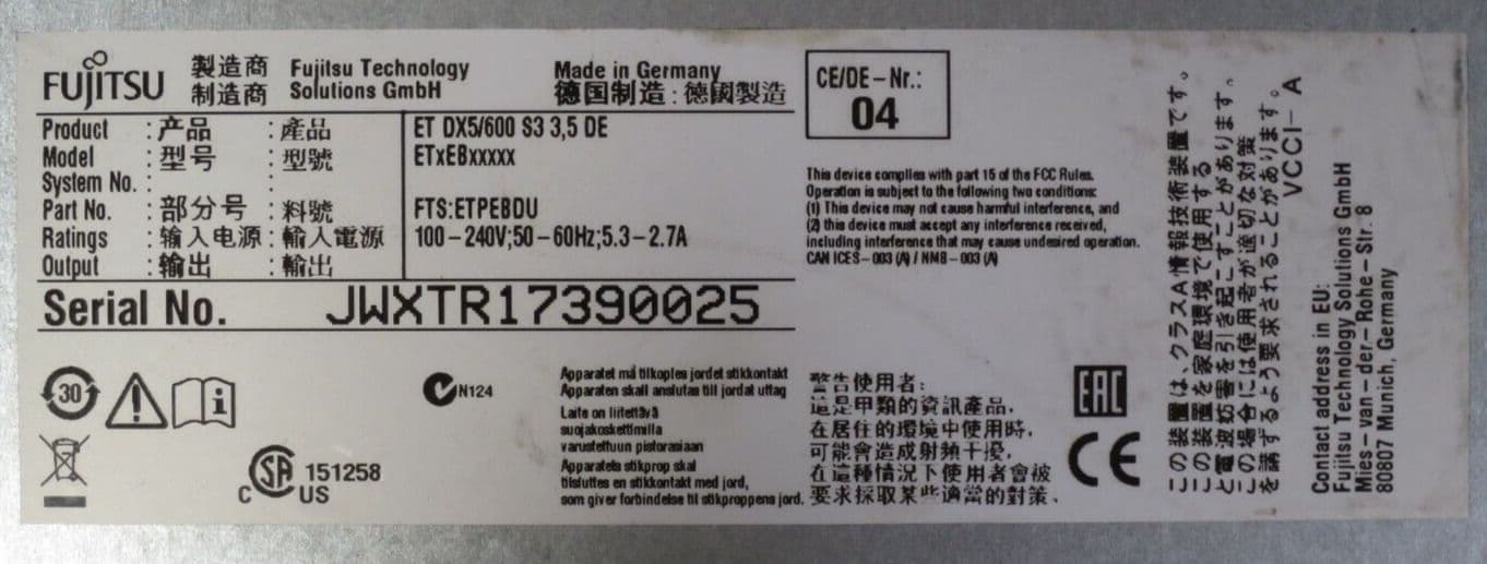 Fujitsu Eternus DX5/600 S3 DriveEnclosure 2x IOM12G 30TB HDD 2x800W PSU ...