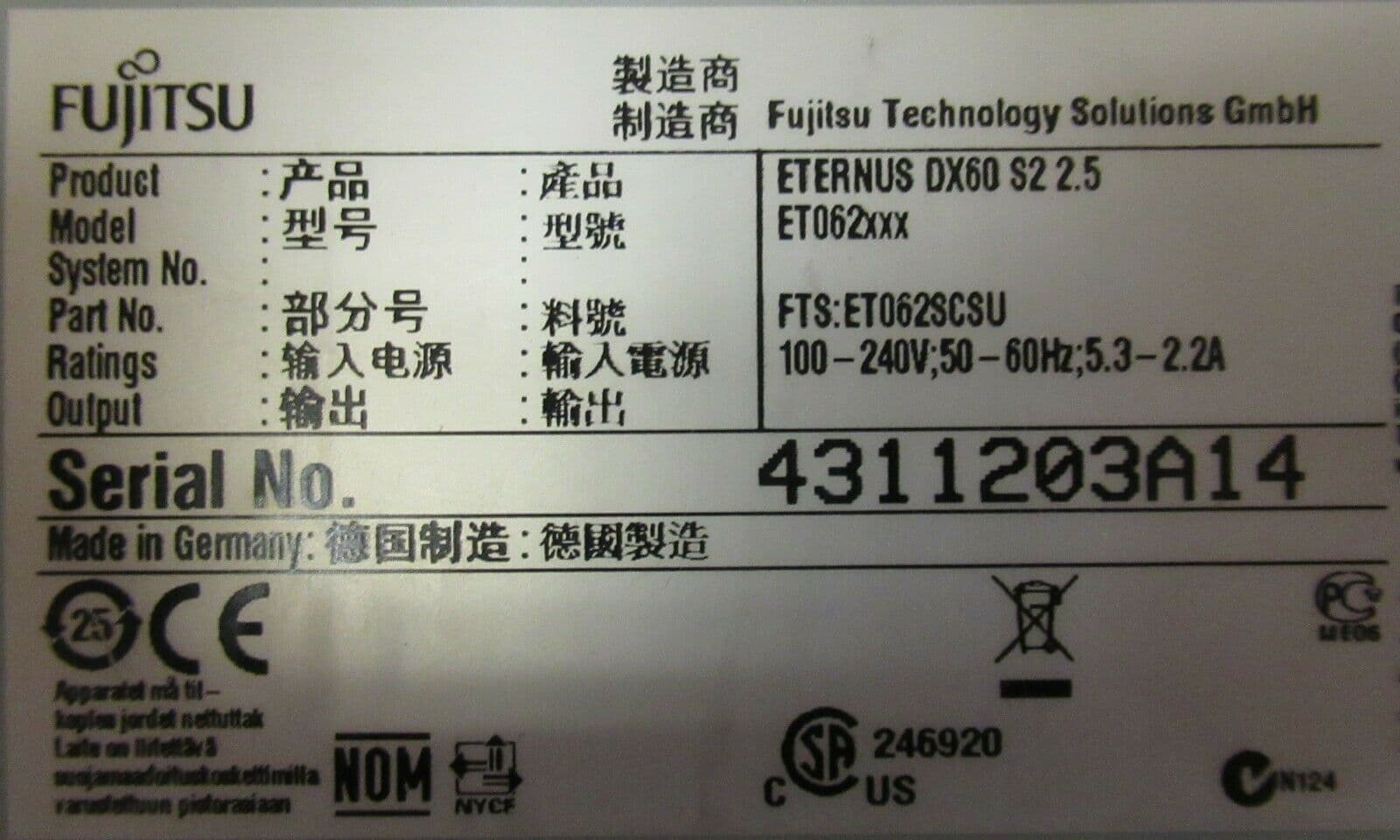 Fujitsu Eternus DX60 S2 Disk Storage System 24 x 2 5" SAS Bays ...