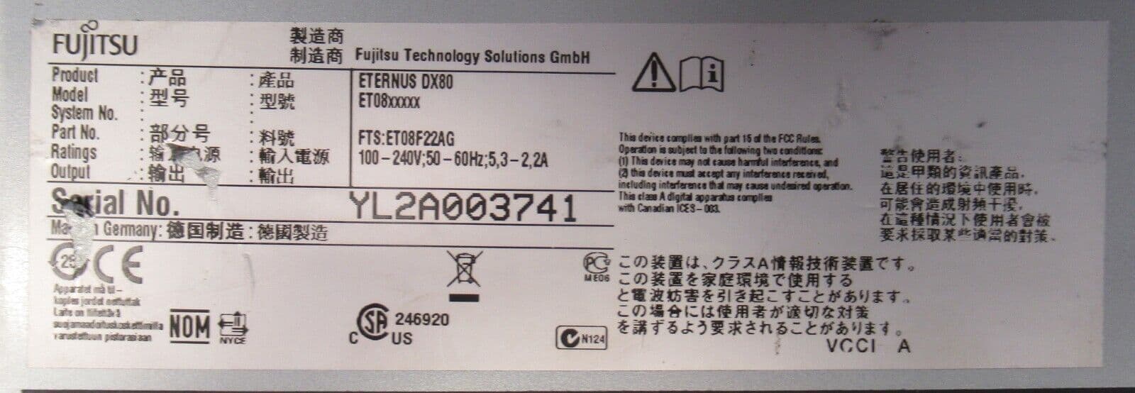 Fujitsu Eternus DX80 12-Bay 3 5" Expansion Array 2x CA07145-C611 ...