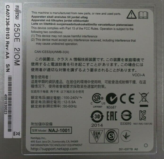 Fujitsu Eternus DX80/90 S2 DE 24x 2 5" Bay Enclosure ETEAD2CU-L 2x IOM6 ...