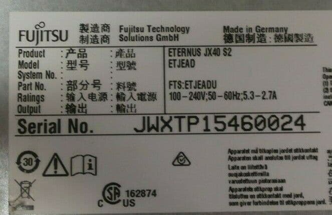 Fujitsu Eternus JX40 S2 Rack Storage Subsystem Array 1x IOM12G 12x 2TB ...