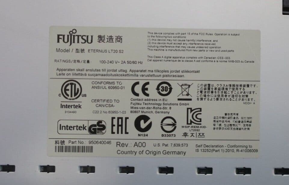 Fujitsu Eternus LT20 S2 FTS LT20S2KNXU 8-Slot Tape Library Auto Loader ...