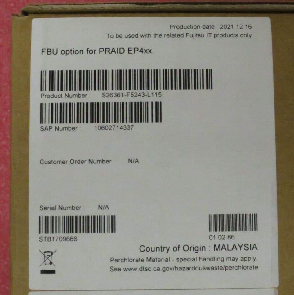 Fujitsu Flash Backup Unit FBU Option Kit for PRAID EP4xx S26361-F5243-L115