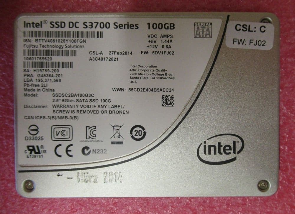 Fujitsu Intel SSD DC S3700 Series 100Gb 2 5" SATA 6GB/s SSD A3C40172821