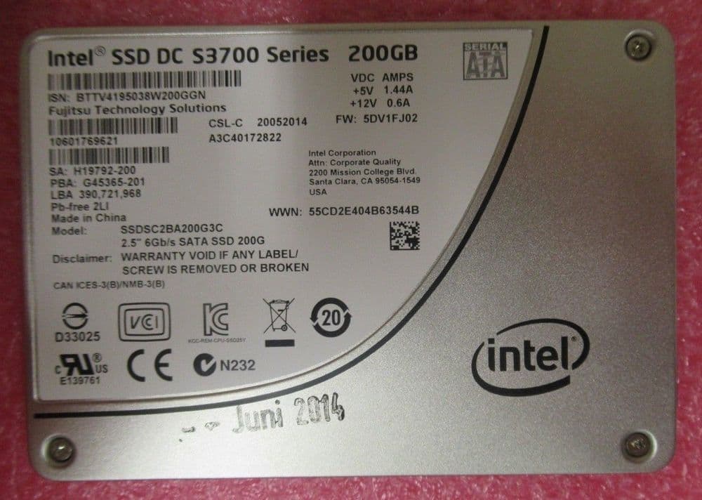 Fujitsu Intel SSD DC S3700 Series 200Gb 2 5" SATA 6GB/s SSD S26361-F5307-E200