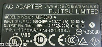 Fujitsu Limited AC Power Adapter 19V 4 22A 80W - Model ADP-80NB