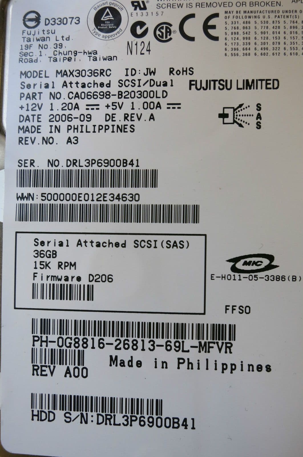 Fujitsu MAX3036RC 36GB 15K RPM 16MB 3 5" Serial Attached SCSI Hard Drive